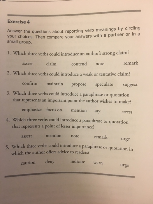 Exercise 4 Answe your choices. Then compare your | Chegg.com
