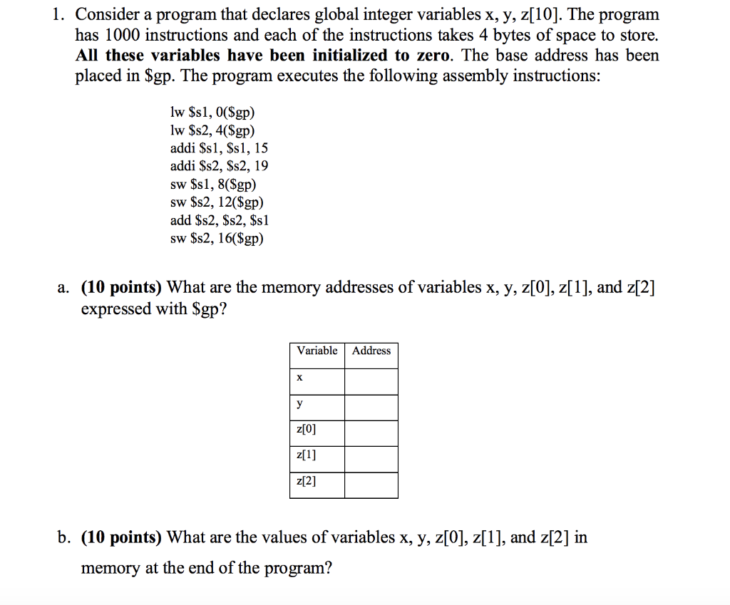 Solved 1. Consider a program that declares global integer | Chegg.com