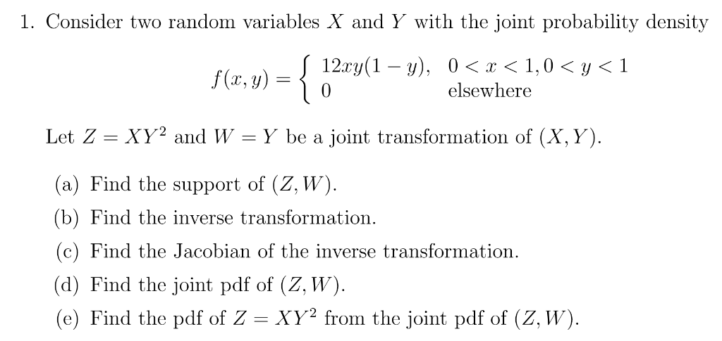 Solved 1. Consider two random variables X and Y with the | Chegg.com