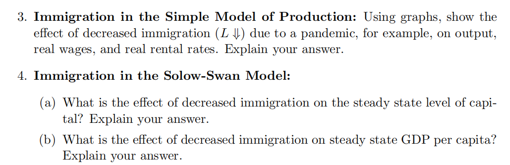Solved 3. Immigration in the Simple Model of Production: | Chegg.com