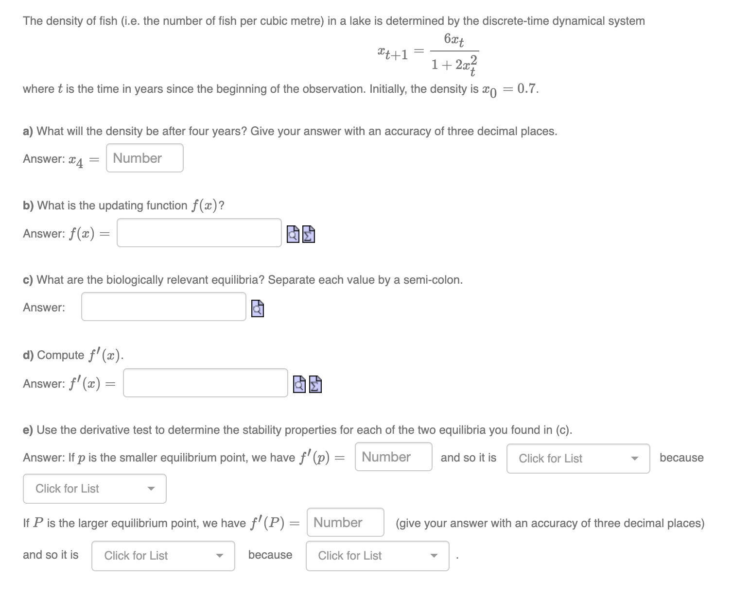 Solved The density of fish (i.e. ﻿the number of fish per | Chegg.com