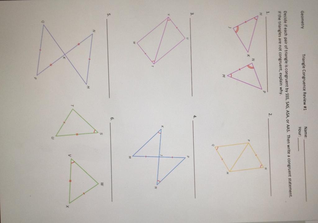Solved Geometry Triangle Congruence Review #1 Name: Hour: | Chegg.com