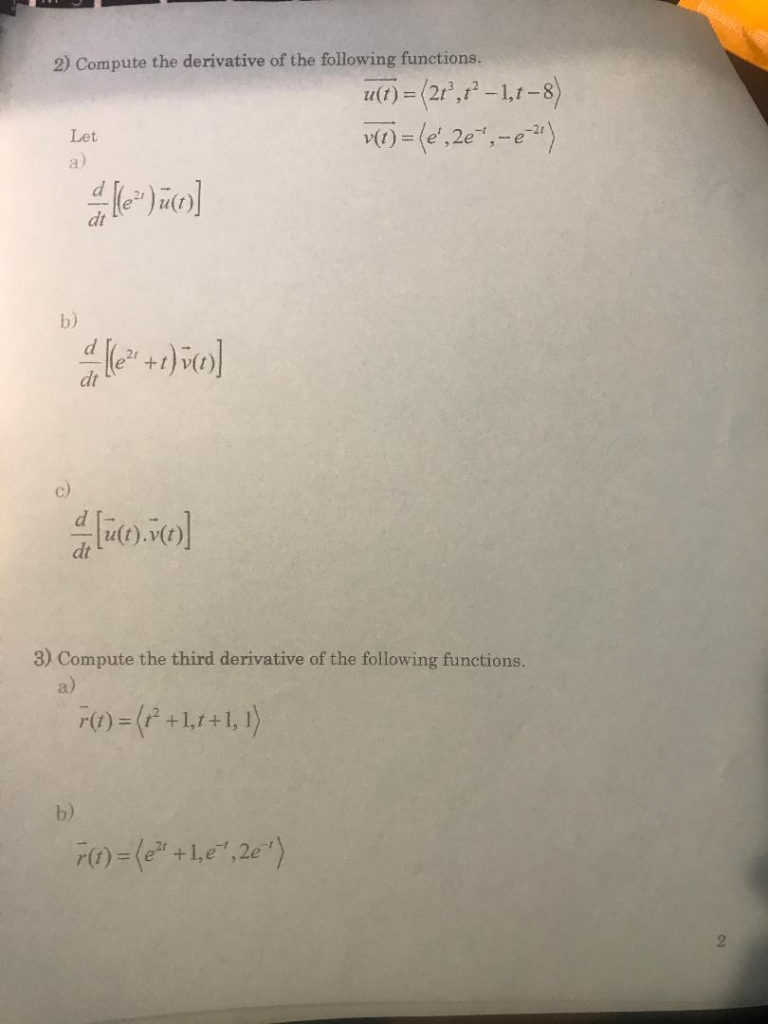 Solved 2) Compute the derivative of the following functions | Chegg.com