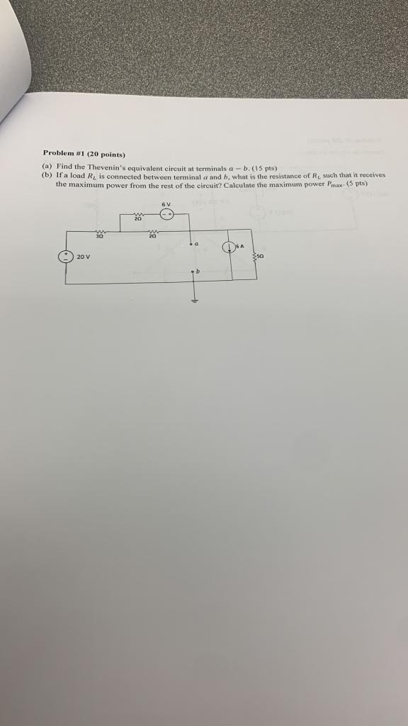 Solved Problem \#1 (20 points) (a) Find the Thevenin's | Chegg.com