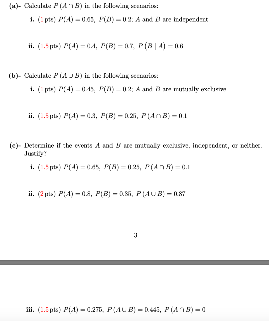 Solved (a)- Calculate P(An B) in the following scenarios: i. | Chegg.com