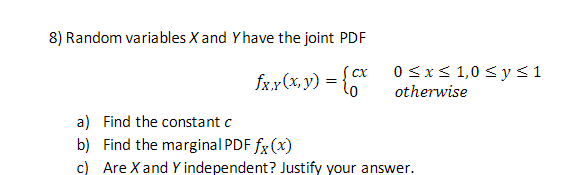 Solved Random variables x ﻿and Y ﻿have the joint | Chegg.com