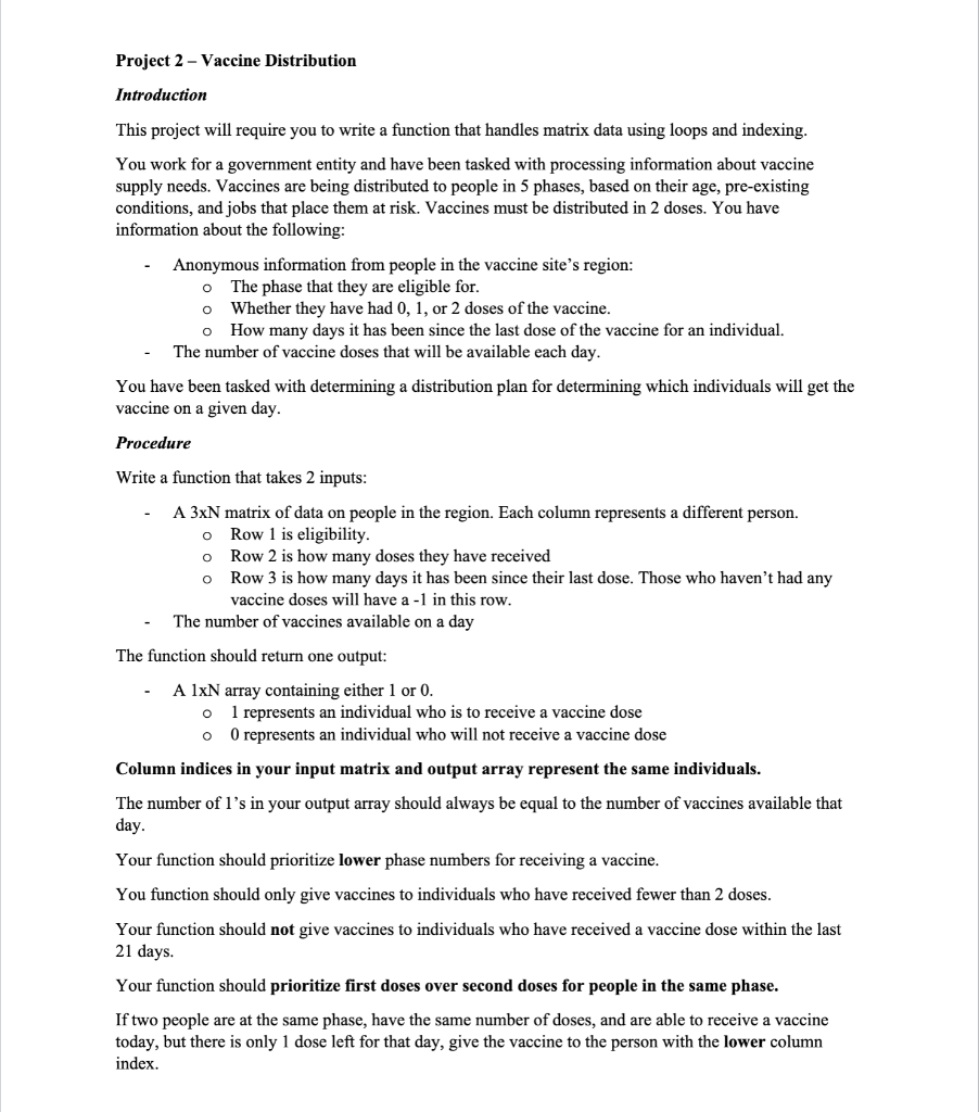 Project 2 - Vaccine Distribution Introduction This | Chegg.com