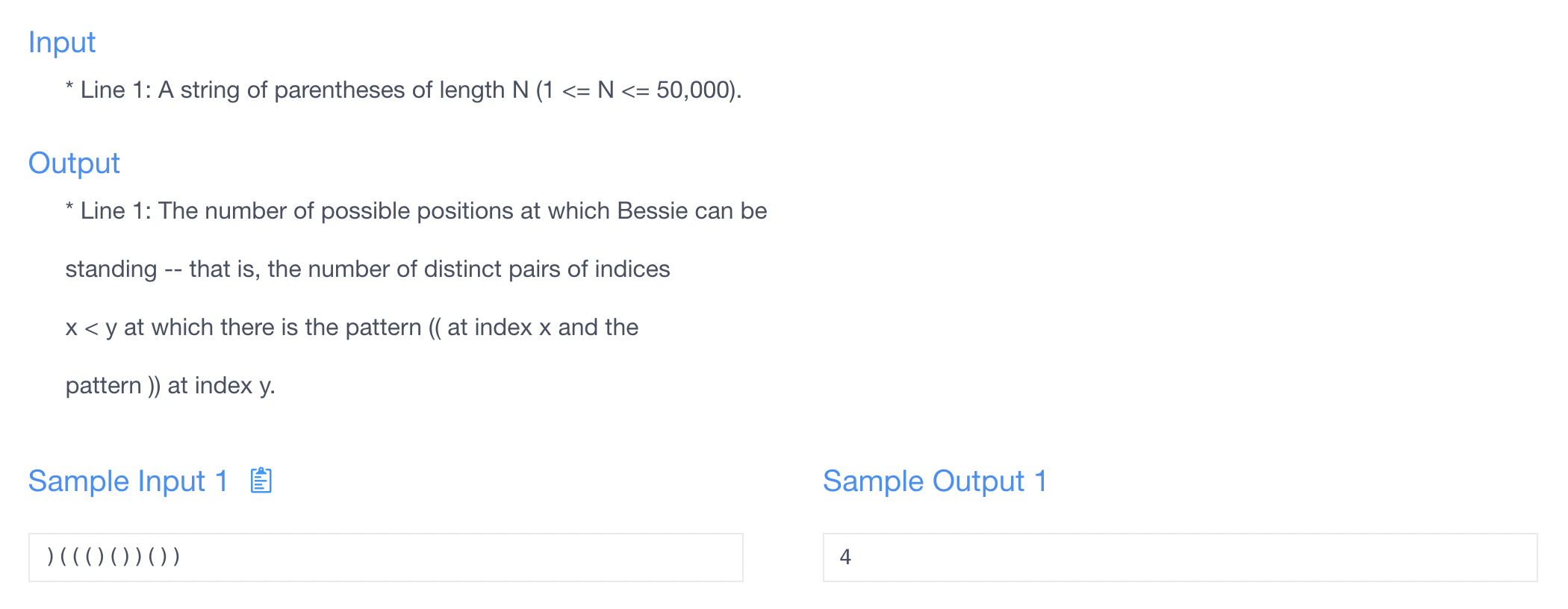 Solved Input * Line 1: A string of parentheses of length | Chegg.com