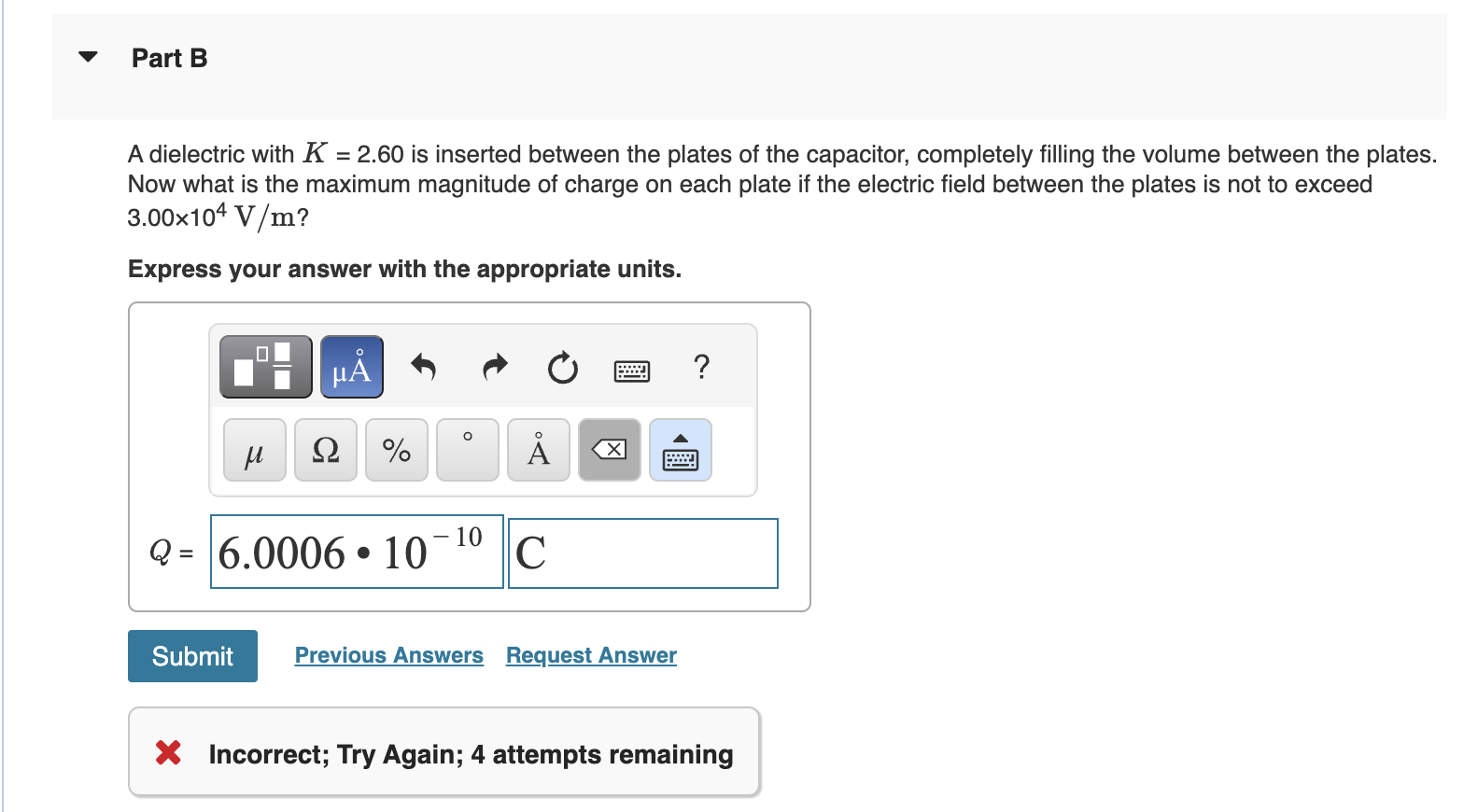 Solved A parallel-plate capacitor has capacitance C0=8.50pF | Chegg.com