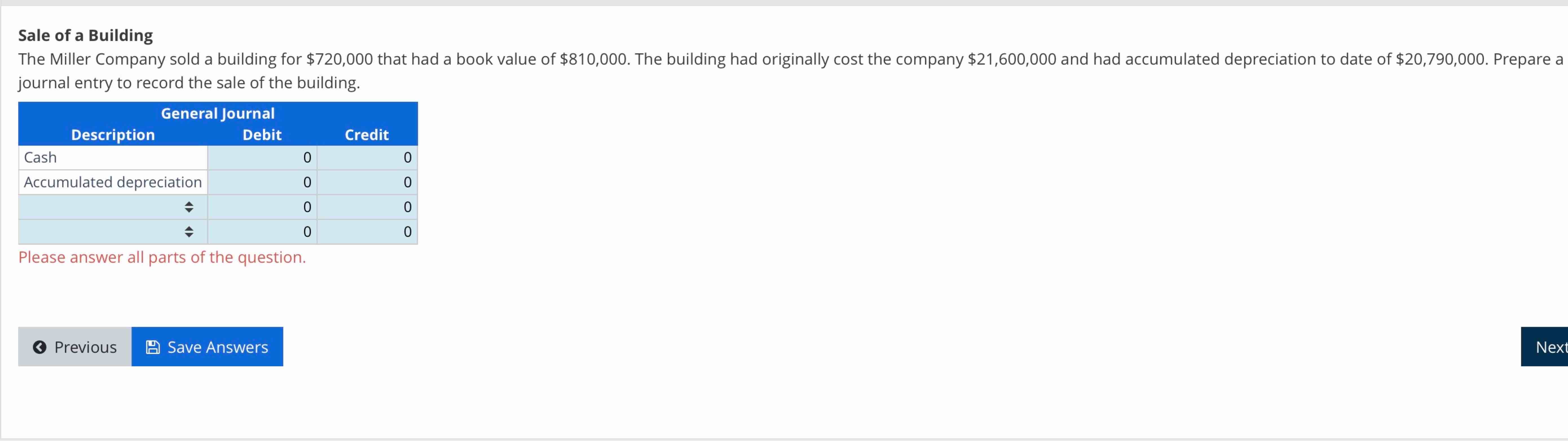 Solved Sale of a Buildingjournal entry to record the sale of | Chegg.com