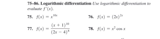 Solved 75-86. Logarithmic differentiation Use logarithmic | Chegg.com