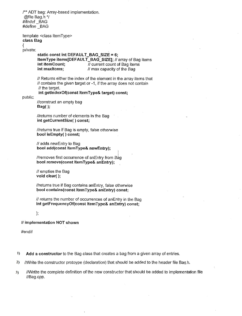 @file Bag.cpp (same as ArrayBag) */ #include | Chegg.com