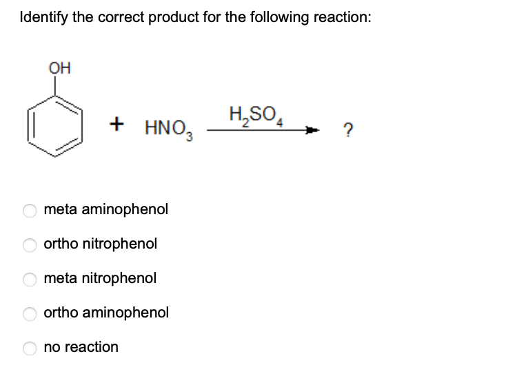 Solved Identify the correct product for the following | Chegg.com