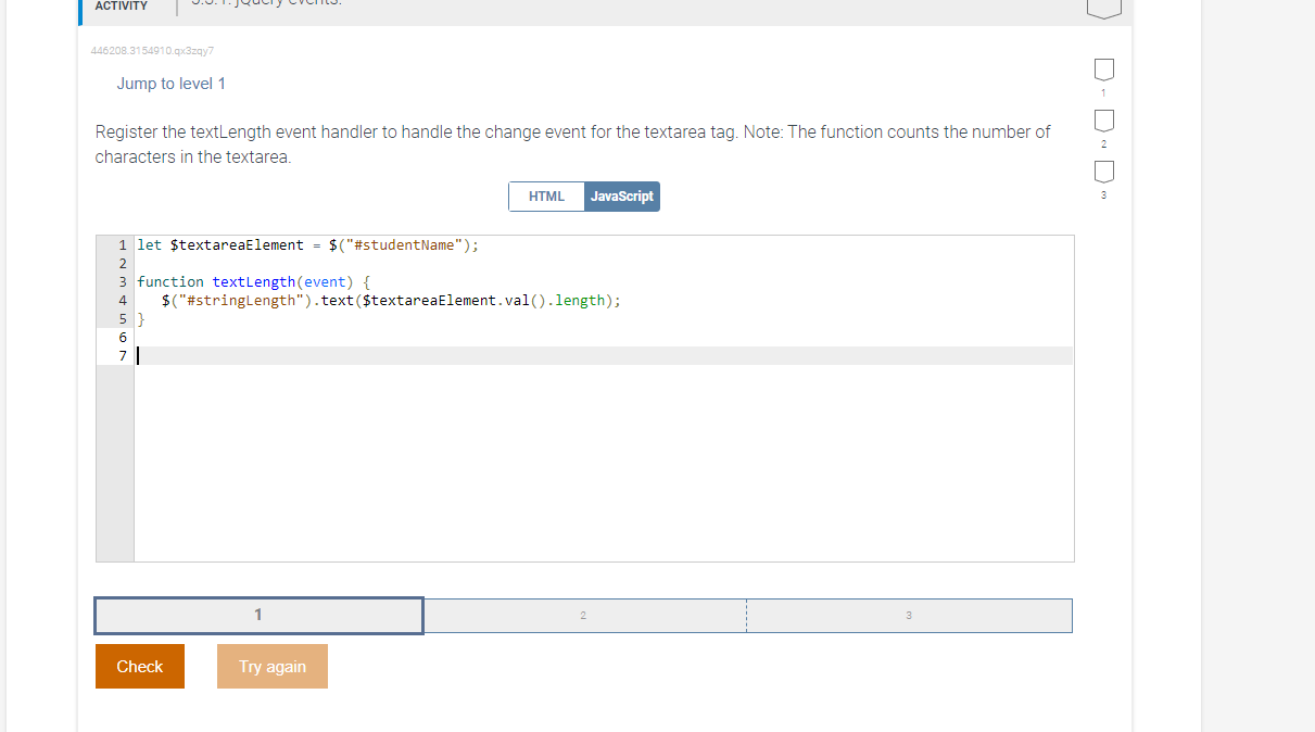 Solved Register the textLength event handler to handle the | Chegg.com