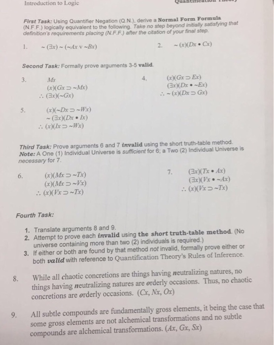 Solved Introduction To Logic First Task Using Quantifier 