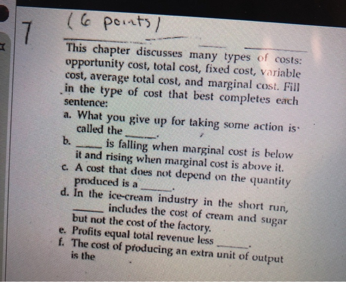 Solved This chapter discusses many types of costs: | Chegg.com