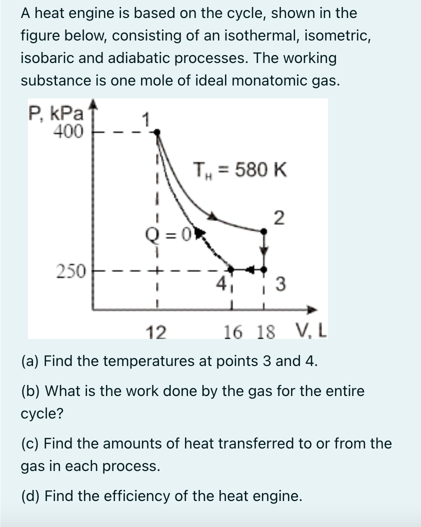 Solved A heat engine is based on the cycle, shown in the | Chegg.com
