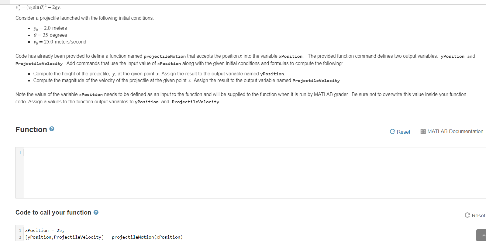 Solved Problem 1 - Projectile Velocity O solutions submitted | Chegg.com