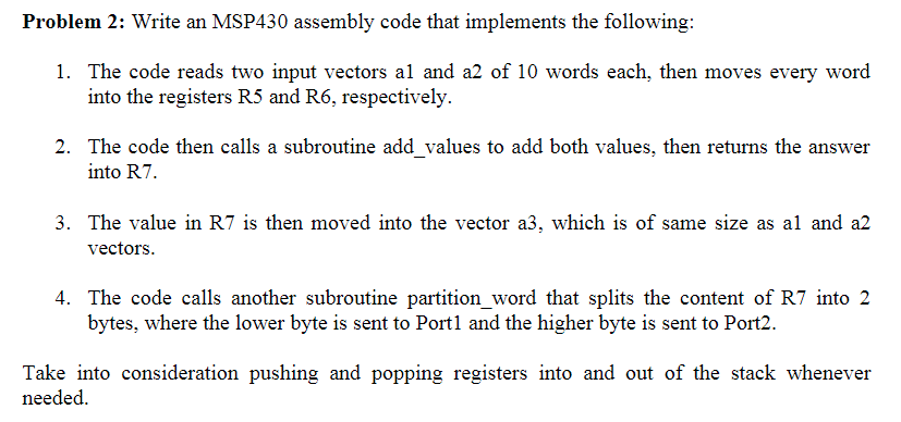 Problem 2: Write an MSP430 assembly code that | Chegg.com