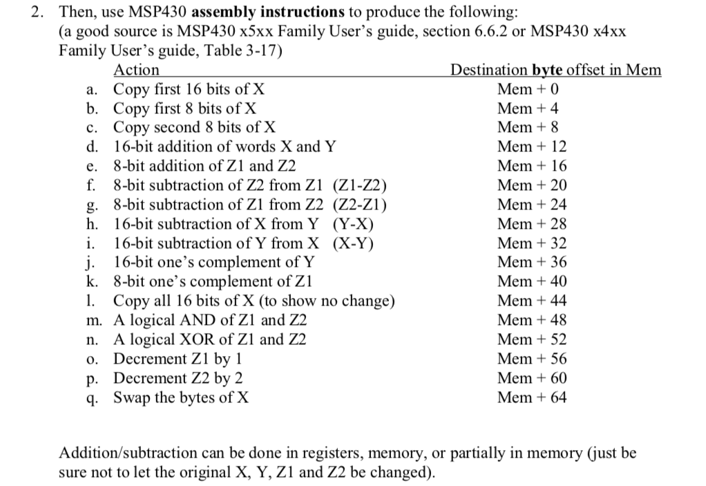 Write an MSP430 assembly program that: 1. Use | Chegg.com