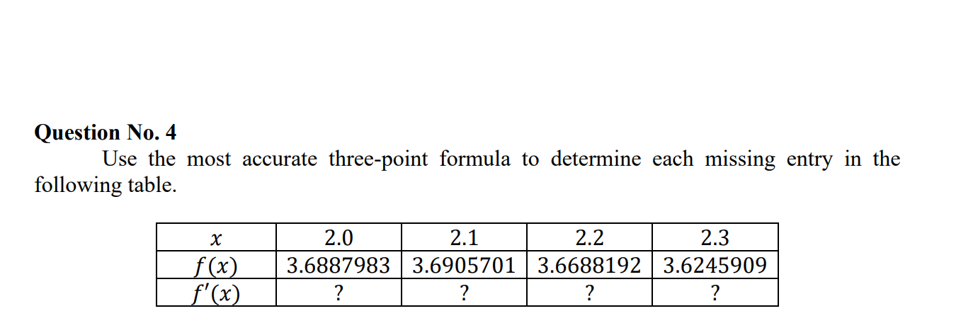 Solved Question No. 4 Use the most accurate three-point | Chegg.com