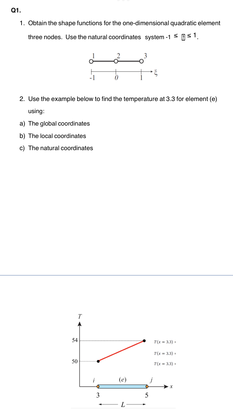 Solved 1. Obtain the shape functions for the one-dimensional | Chegg.com