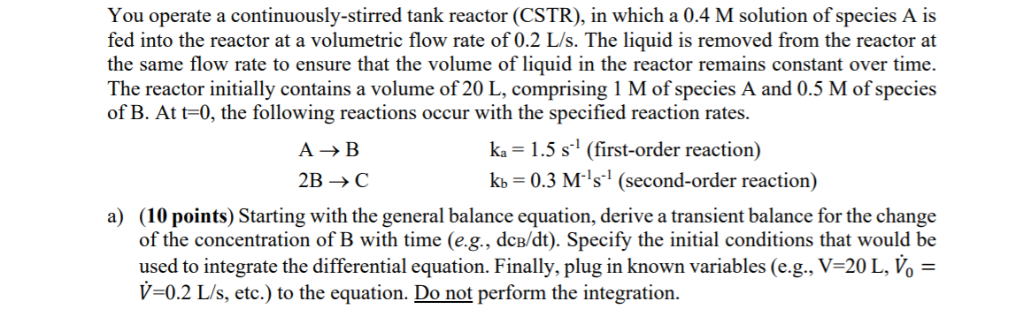 Solved Chemical Engineering CSTR Continuous Stirred Tank | Chegg.com
