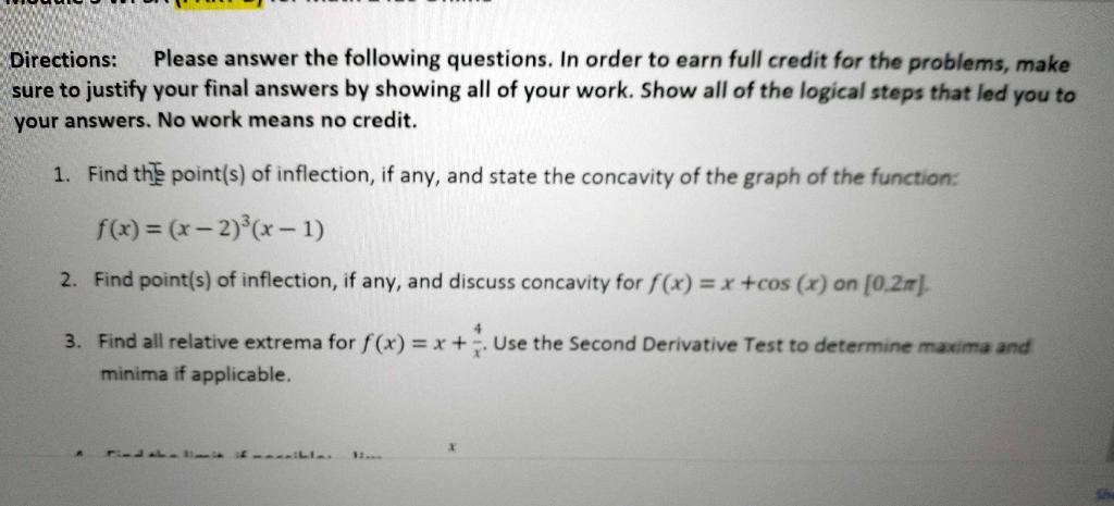 Solved Directions: Please answer the following questions. In | Chegg.com