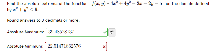 Solved Find the absolute extrema of the function | Chegg.com