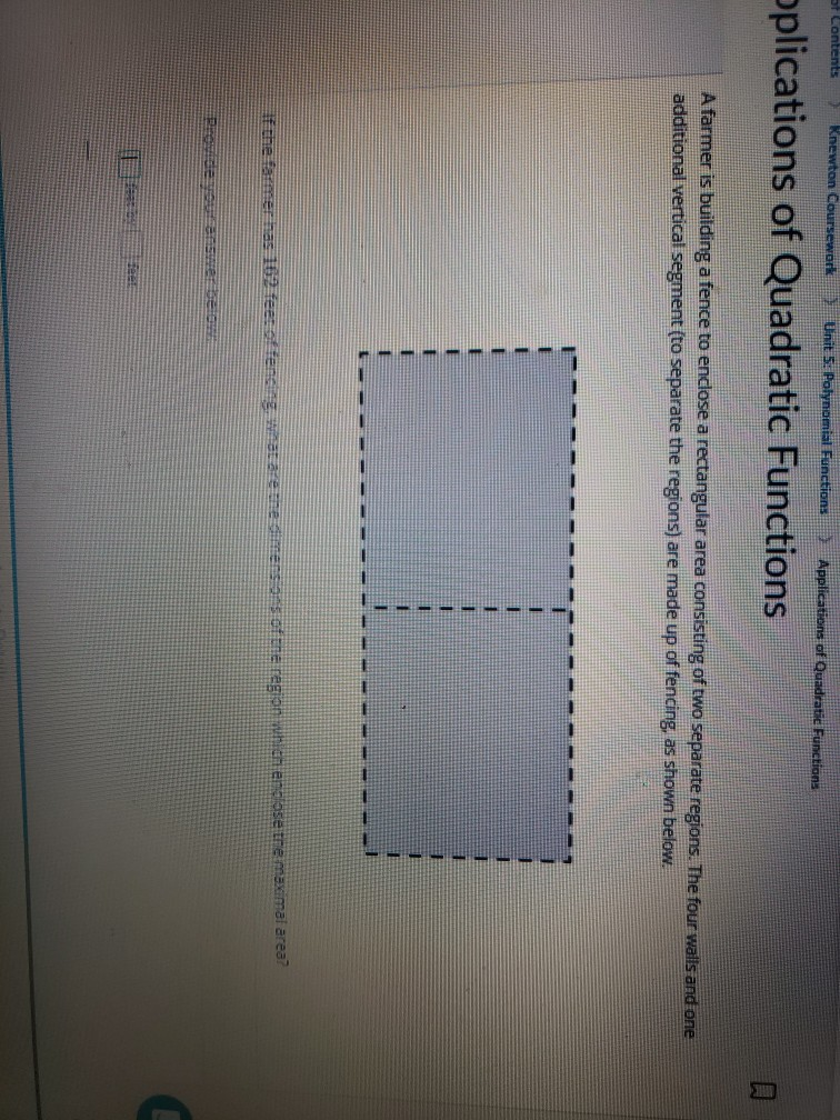 Solved plications of Quadratic Functions farmer is building | Chegg.com