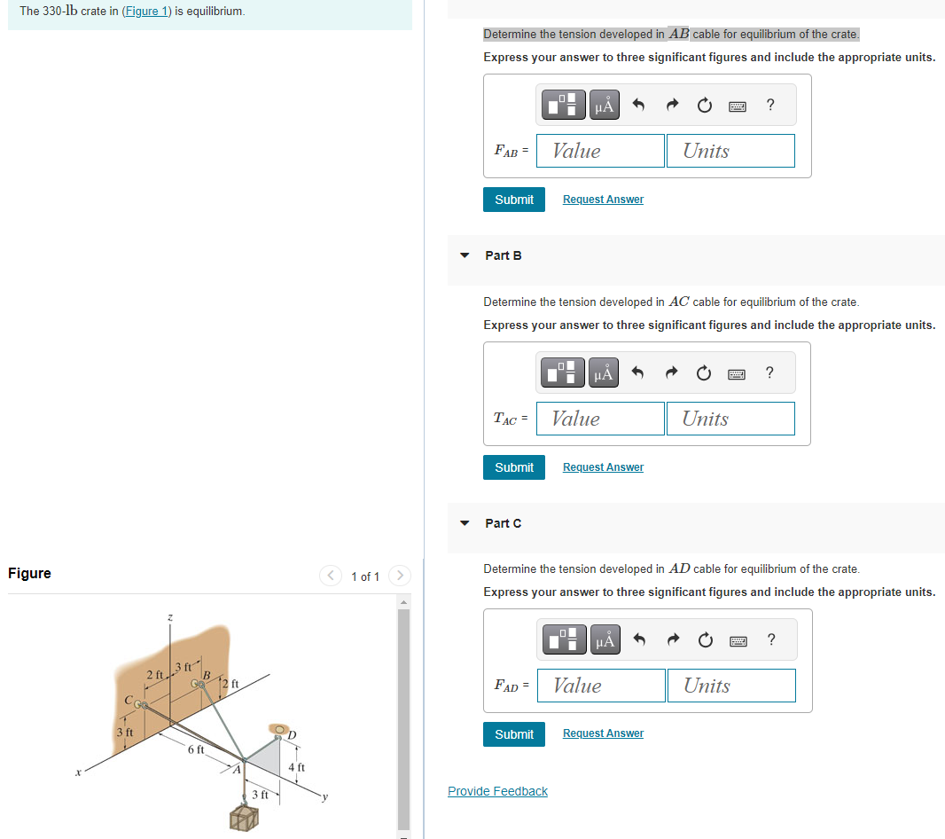 Solved The 330-lb crate in is equilibrium. Determine the | Chegg.com