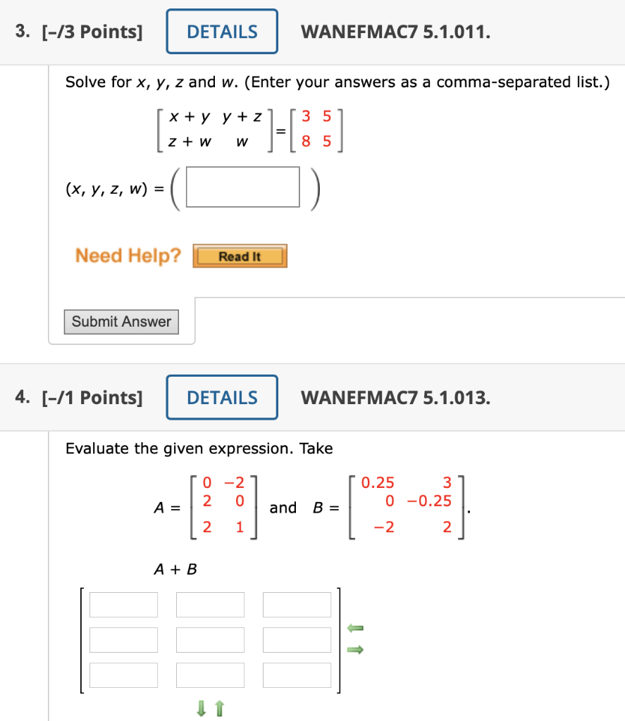 Solved Solve For X Y Z And W Enter Your Answers As A