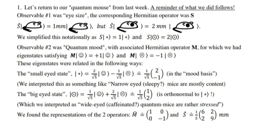 1. Let's return to our "quantum mouse" from last | Chegg.com