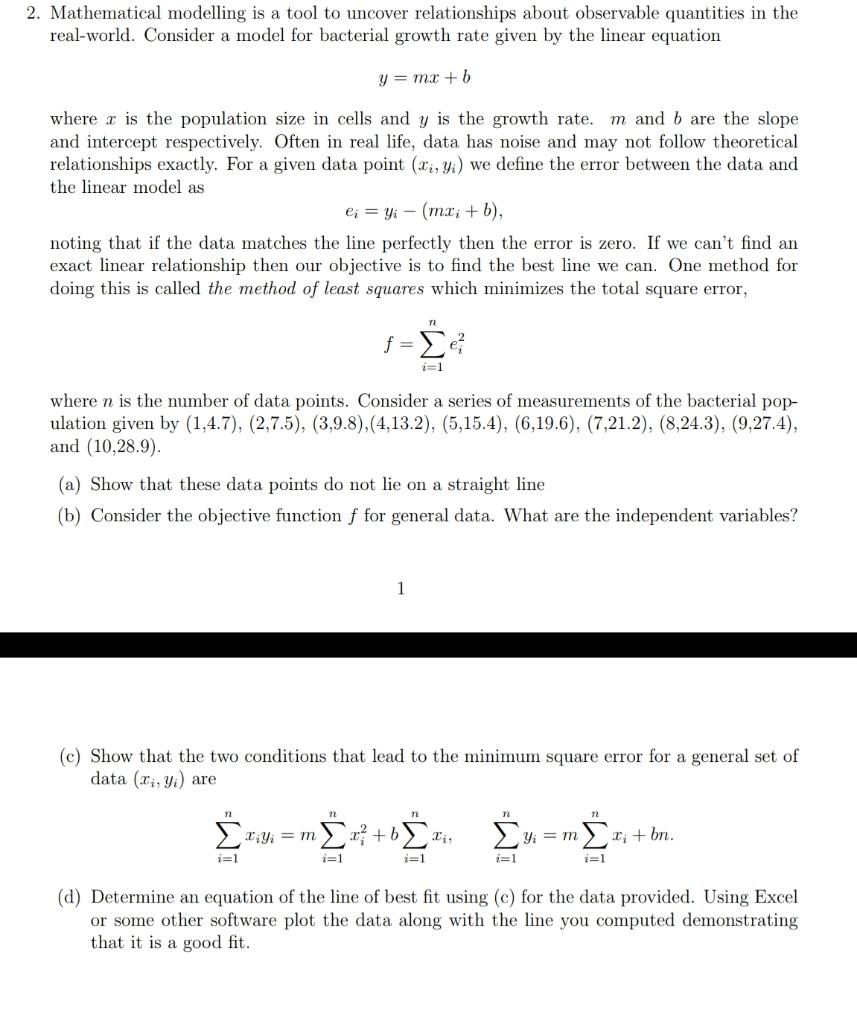 2. Mathematical modelling is a tool to uncover | Chegg.com