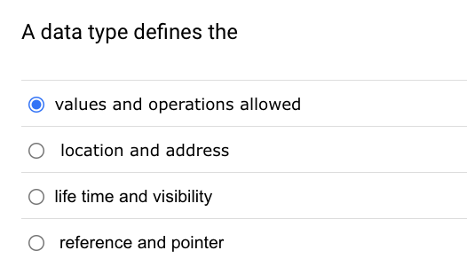 Solved A data type defines thevalues and operations | Chegg.com