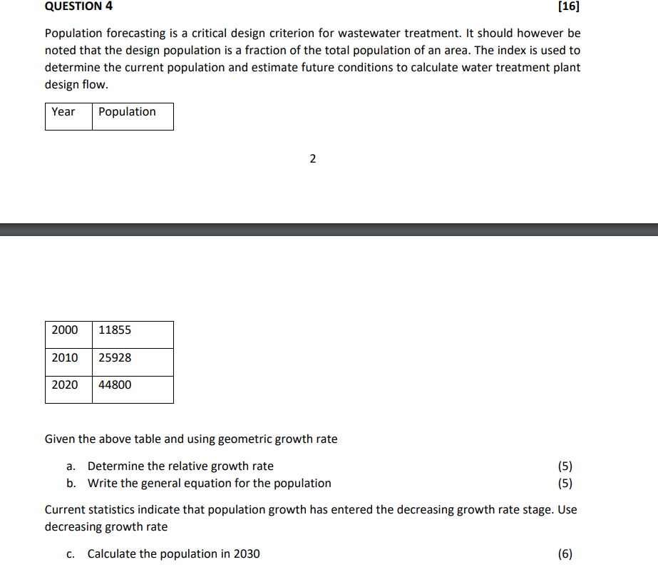 Solved Population forecasting is a critical design criterion | Chegg.com