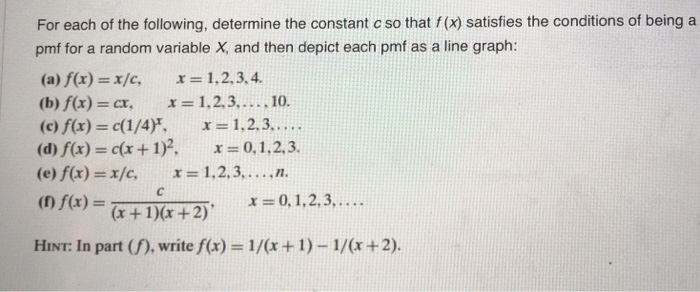 Solved For each of the following, determine the constant c | Chegg.com