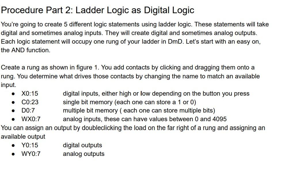 Solved Procedure Part 2: Ladder Logic as Digital Logic | Chegg.com
