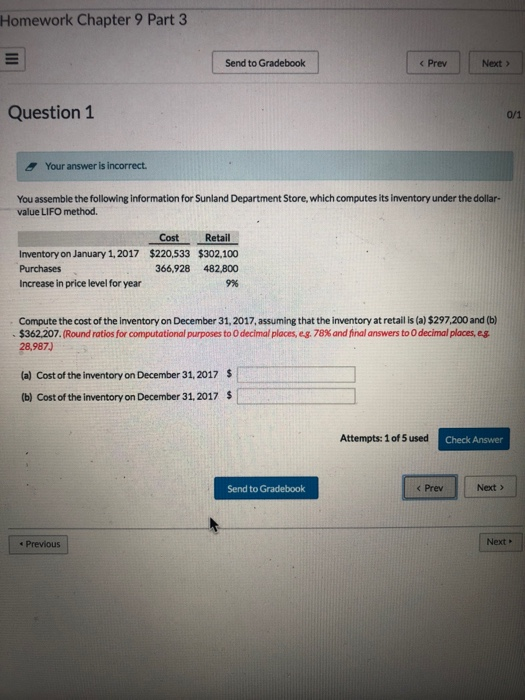 Solved Homework Chapter 9 Part 3 Send to Gradebook
