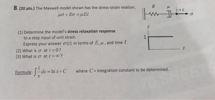 Solved 8. (20 pts.) The Maxwell model shown has the | Chegg.com