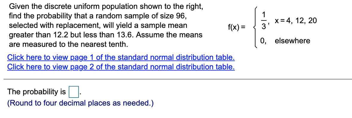 Solved x= 4, 12, 20 Given the discrete uniform population | Chegg.com