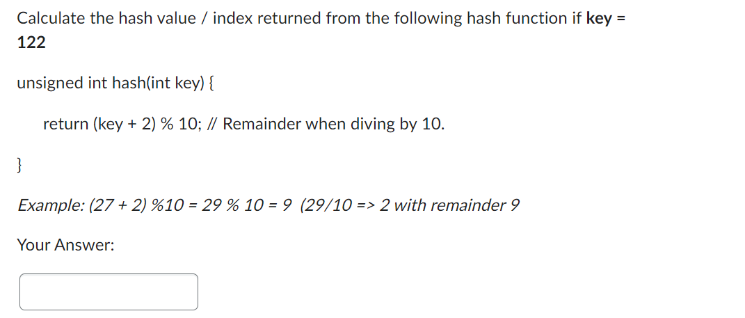 Solved Calculate the hash value / index returned from the | Chegg.com