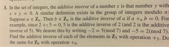 Solved 3. In the set of integers, the additive inverse of a | Chegg.com