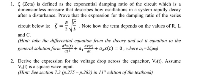 Solved 1.(Zeta) is defined as the exponential damping ratio | Chegg.com