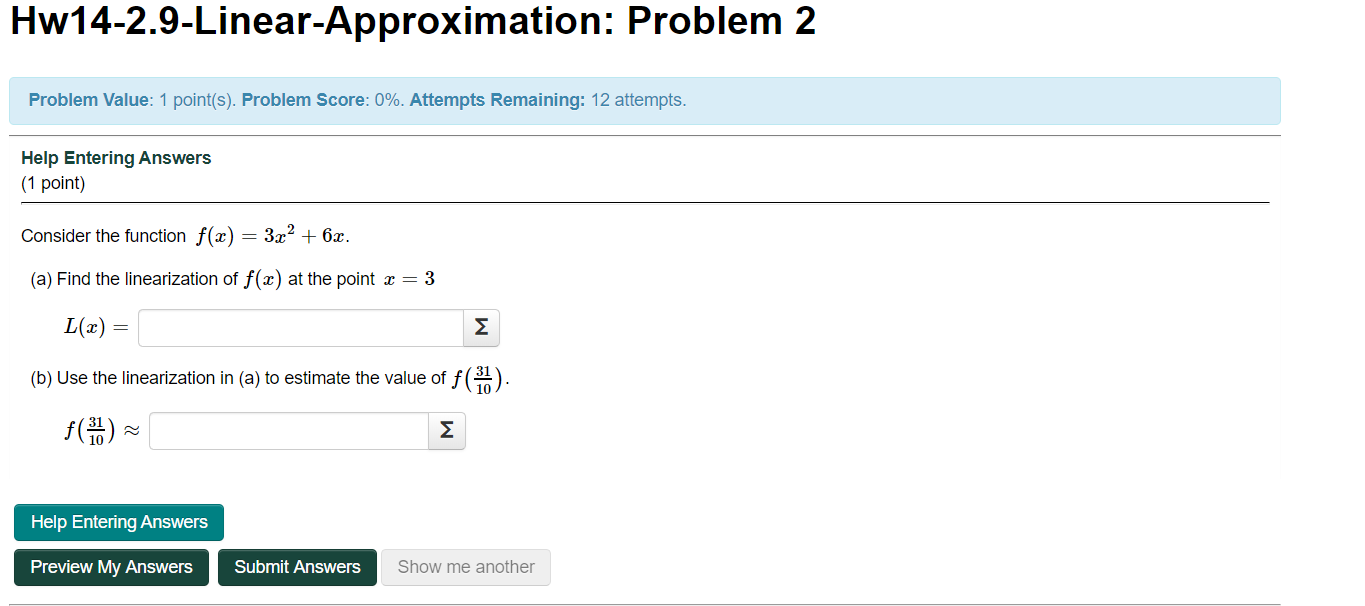 Solved Hw14-2.9-Linear-Approximation: Problem 2 Problem | Chegg.com