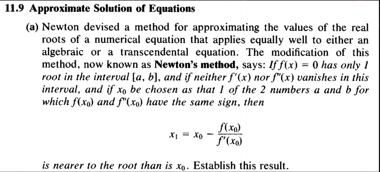 Solved 11.9 Approximate Solution of Equations (a) Newton | Chegg.com