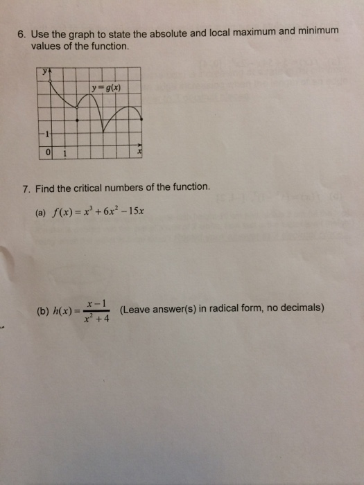 Solved 6. Use the graph to state the absolute and local | Chegg.com