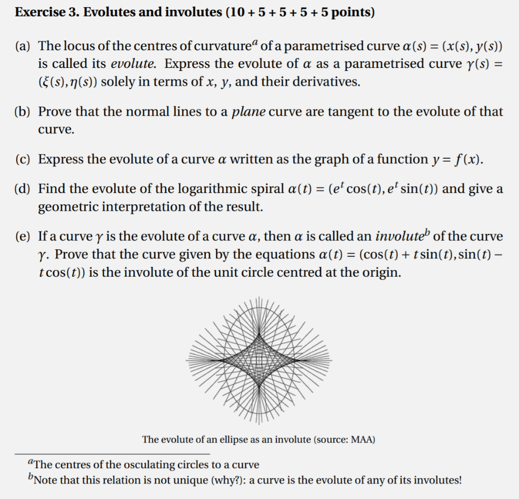 Exercise 3. Evolutes and involutes (10 +5 +5+5+ 5 | Chegg.com