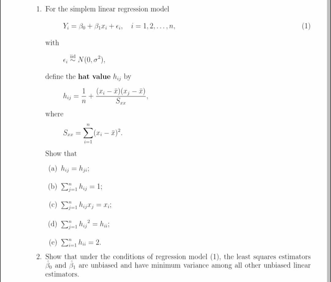 Solved 1. For the simplem linear regression model | Chegg.com