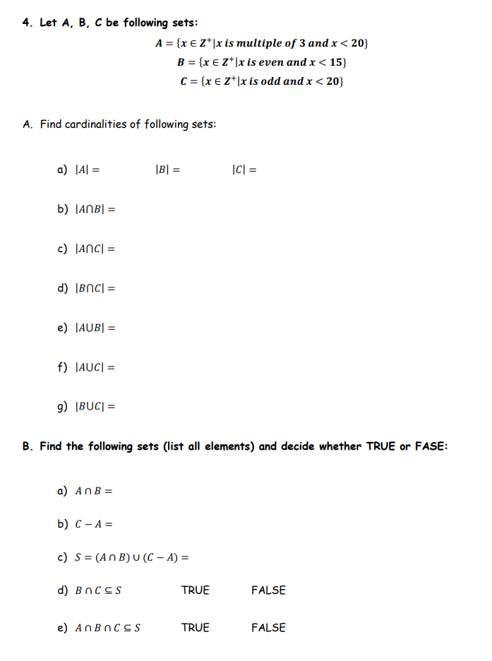 Solved 4 Let A B C Be Following Sets A {x∈z ∣x Is Multiple